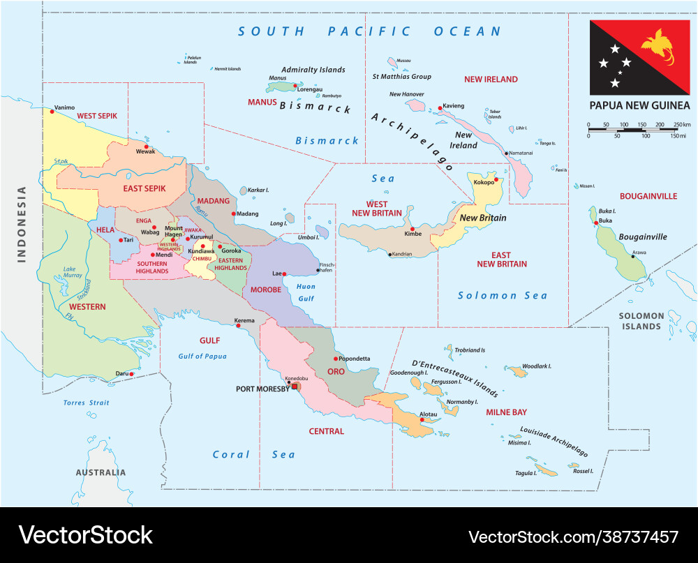 Papua New Guinea Provinces Map Royalty Free Vector Image