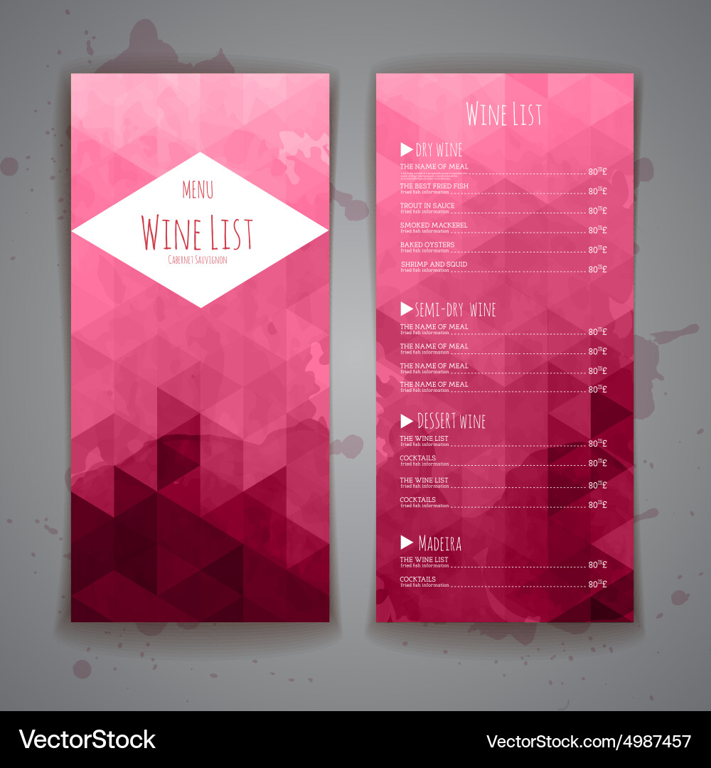 Set of abstract triangle wine menu background Vector Image