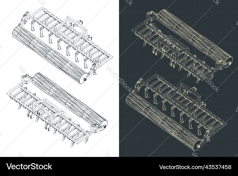 Cultivator with roller isometric blueprints Vector Image