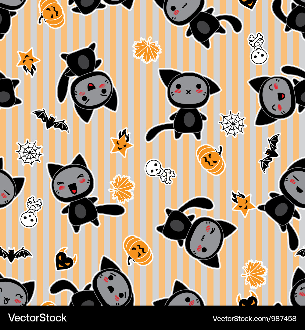 Halloween cartoon cat background Royalty Free Vector Image