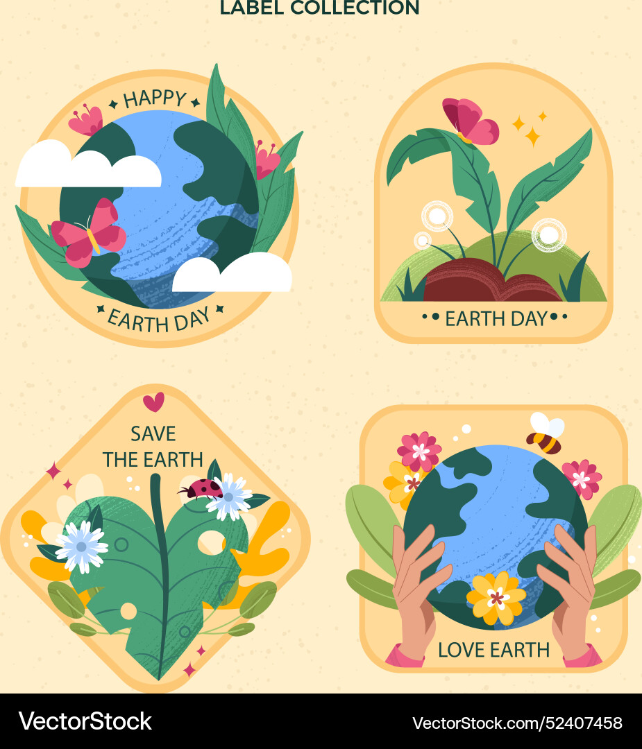 Hand drawn earth day labels collection Royalty Free Vector