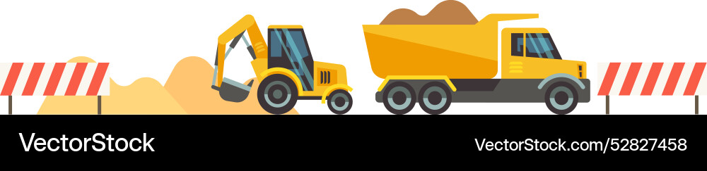 Heavy machinery digging ground and moving soil Vector Image