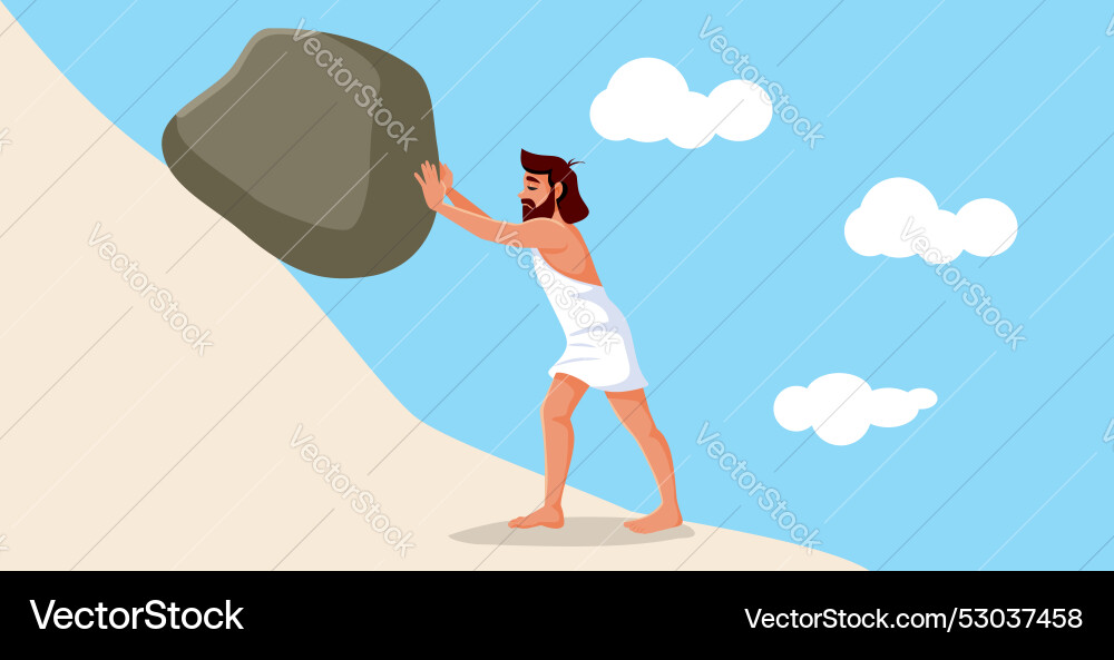 Mythological sisyphus rolling a rock Royalty Free Vector