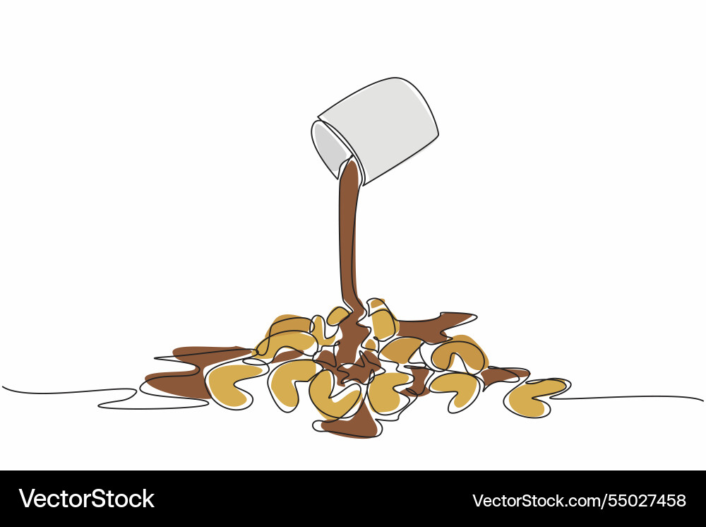 Single one line drawing cashew drizzled with Vector Image