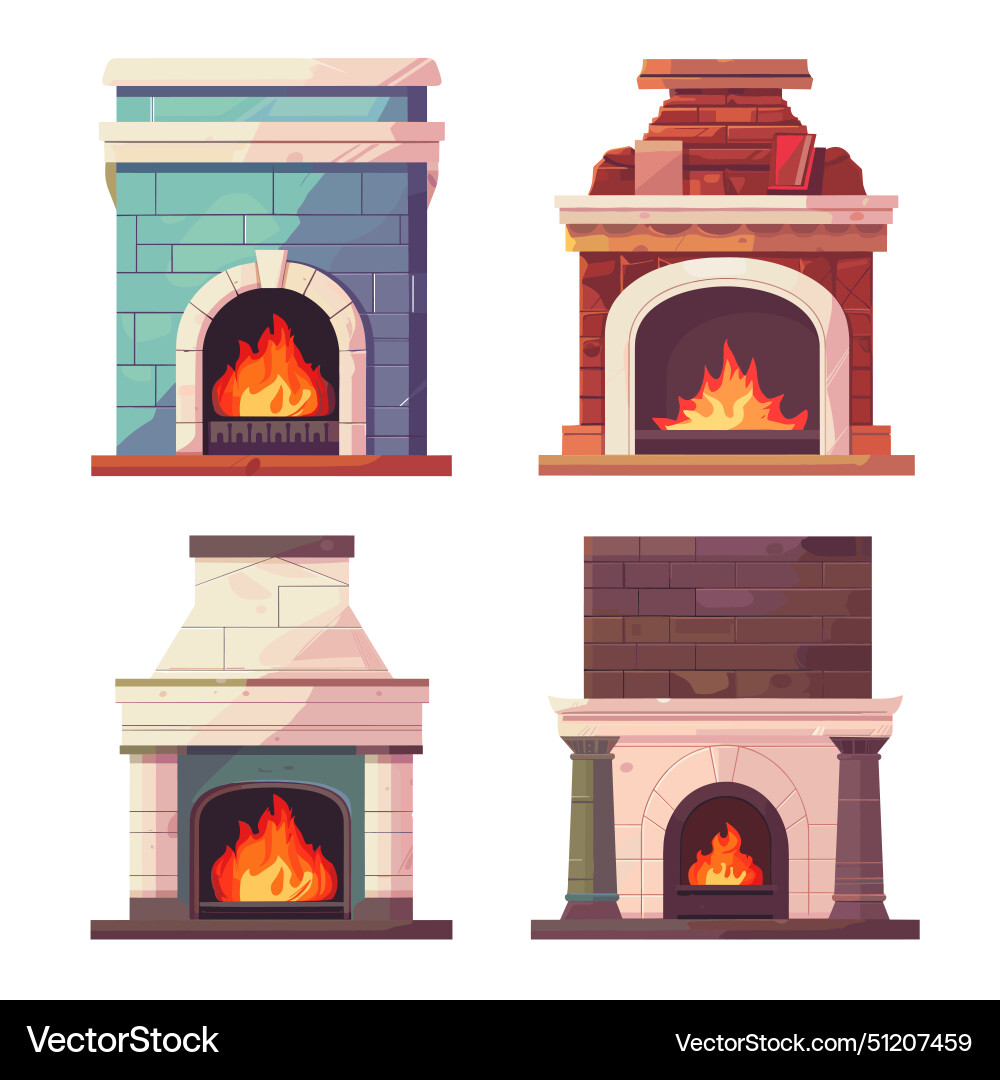 Four different styles fireplaces warm Royalty Free Vector