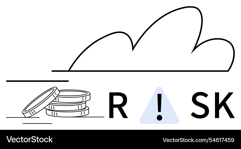 Stylized risk text with coins caution symbol Vector Image