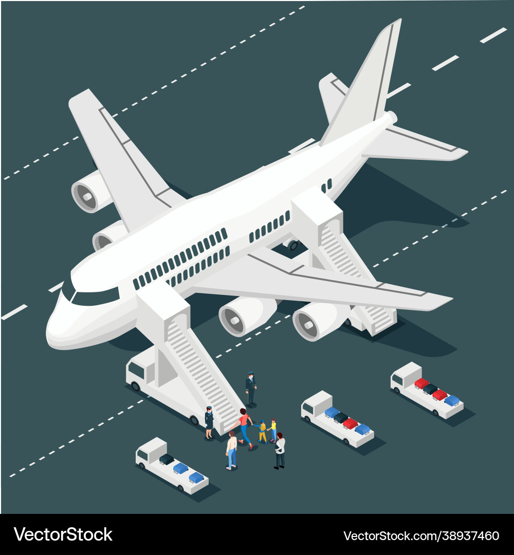 Airplane boarding isometric composition Royalty Free Vector