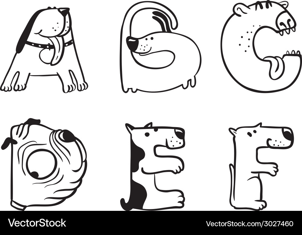 Alphabet from a to f Royalty Free Vector Image