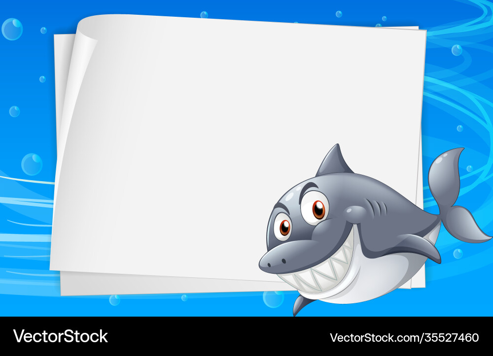 Blank paper template with a shark cartoon Vector Image