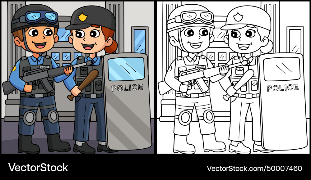 Police officer in full gear coloring Royalty Free Vector