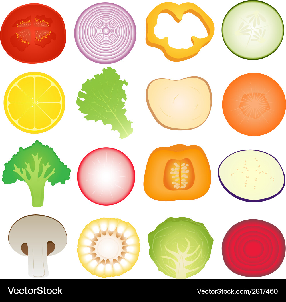Vegetables slice set Royalty Free Vector Image