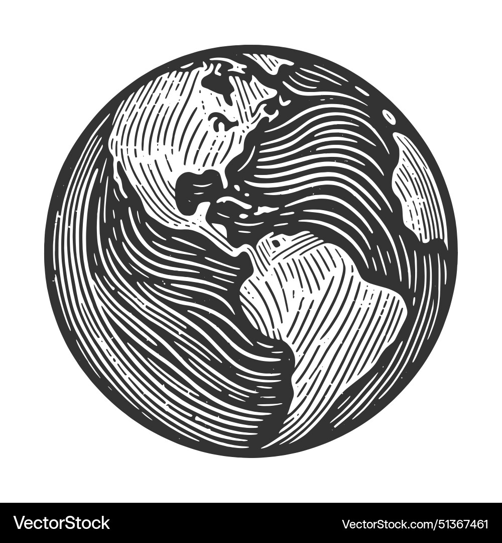 Black and white engraved earth Royalty Free Vector Image