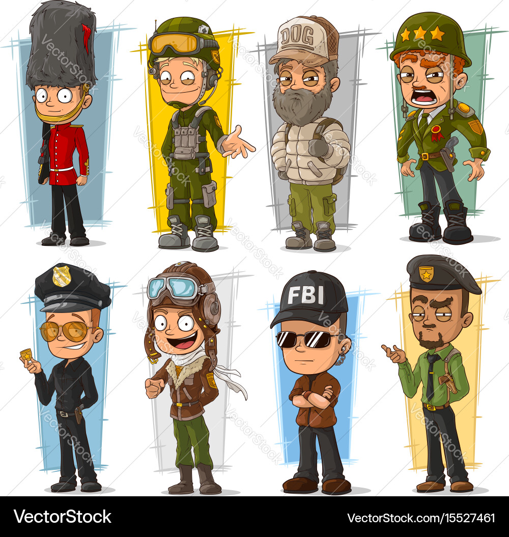 Cartoon soldier and pilot character set Royalty Free Vector