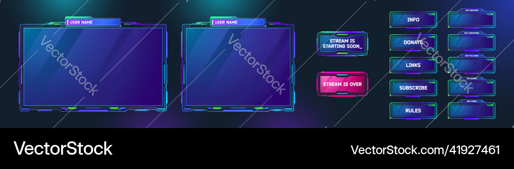 Game streaming panels and buttons in sci fi style Vector Image