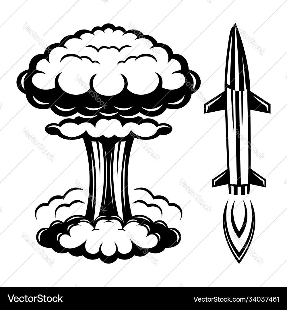 Nuclear explosion and rocket Royalty Free Vector Image