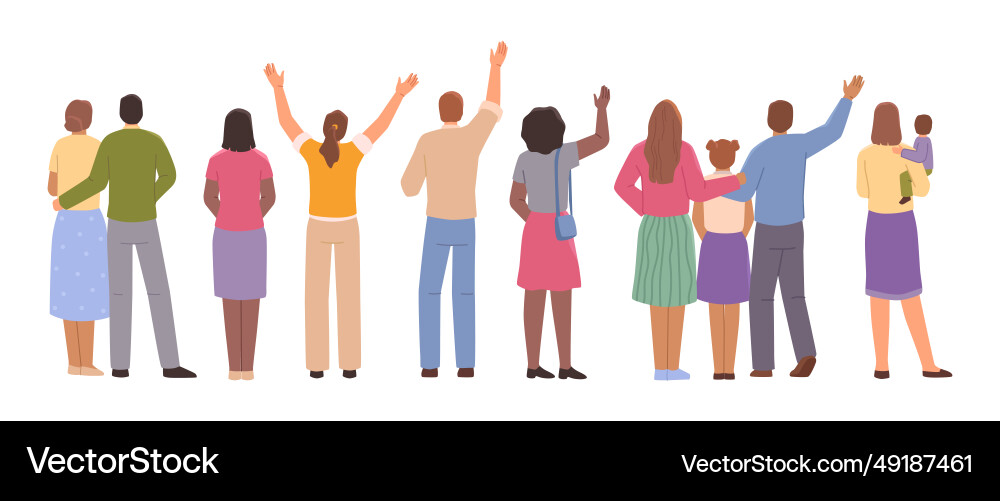 People look back and wave hands man woman Vector Image