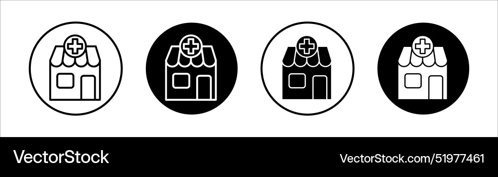 Pharmacy Flat Line Icon Set Thin Royalty Free Vector Image