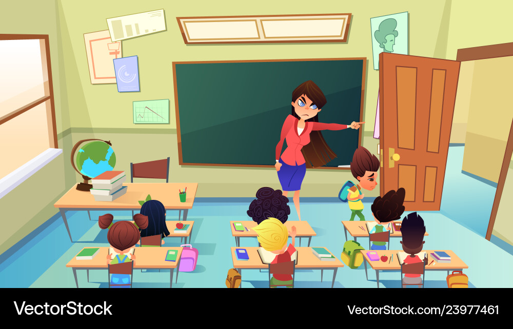 Teacher excluding pupil from class cartoon Vector Image