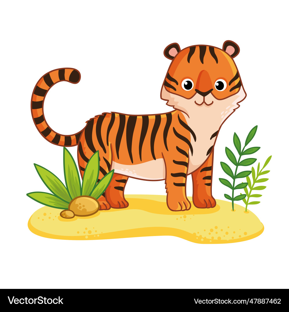 Cute tiger stands on a sandy meadow white – Royalty-Free Vector ...
