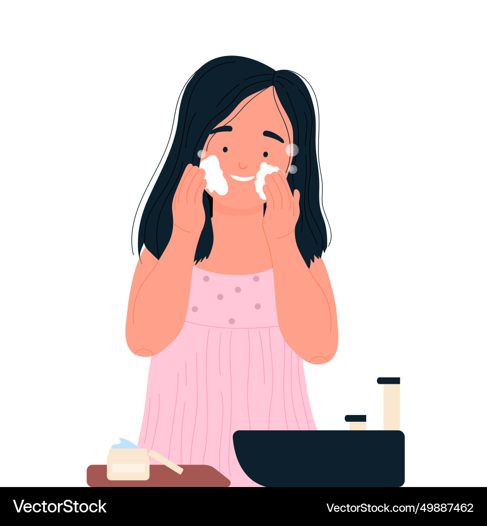 Little kid washing face Royalty Free Vector Image