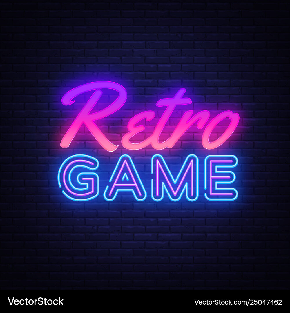 Retro games neon sign gaming design Royalty Free Vector