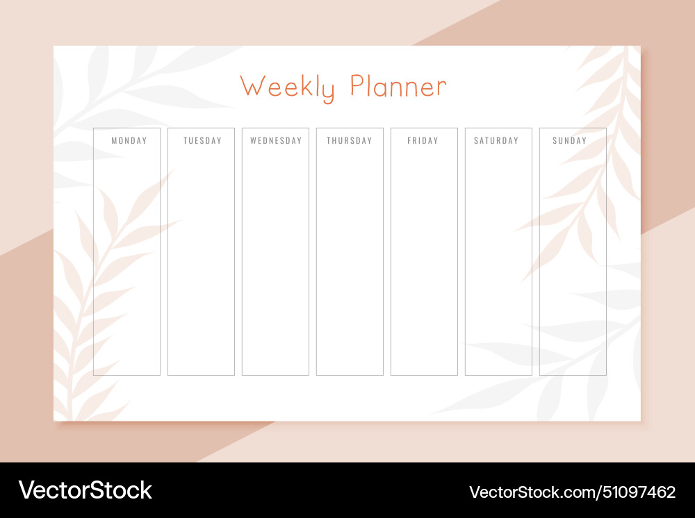 Weekly organizer timetable template plan weekdays Vector Image