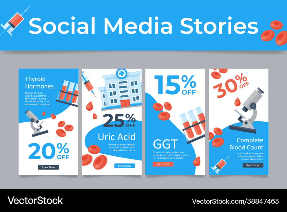 Blood test social media posters template set Vector Image