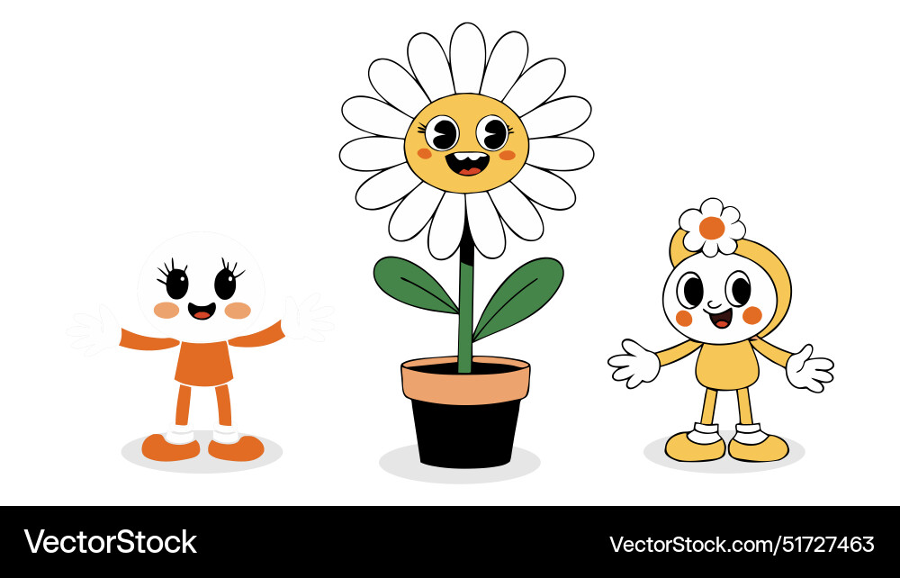 Cartoon flower sticker retro comic daisy Vector Image