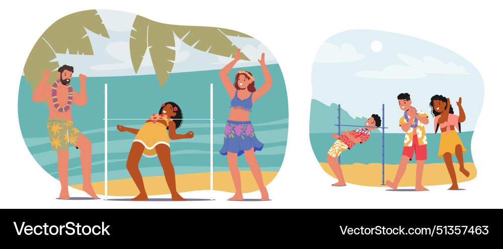 Friends at a beach limbo dance party Royalty Free Vector