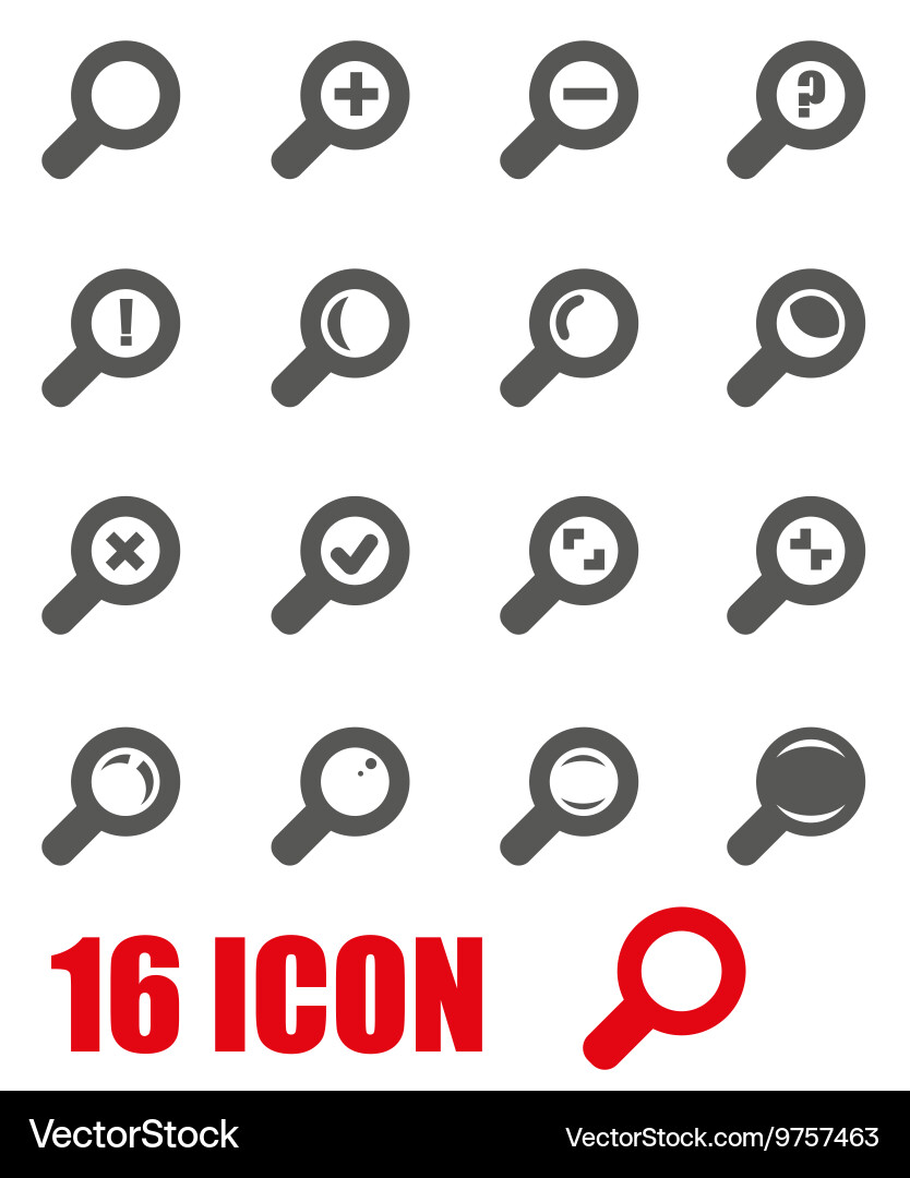 Grey magnifying glass icon set Royalty Free Vector Image