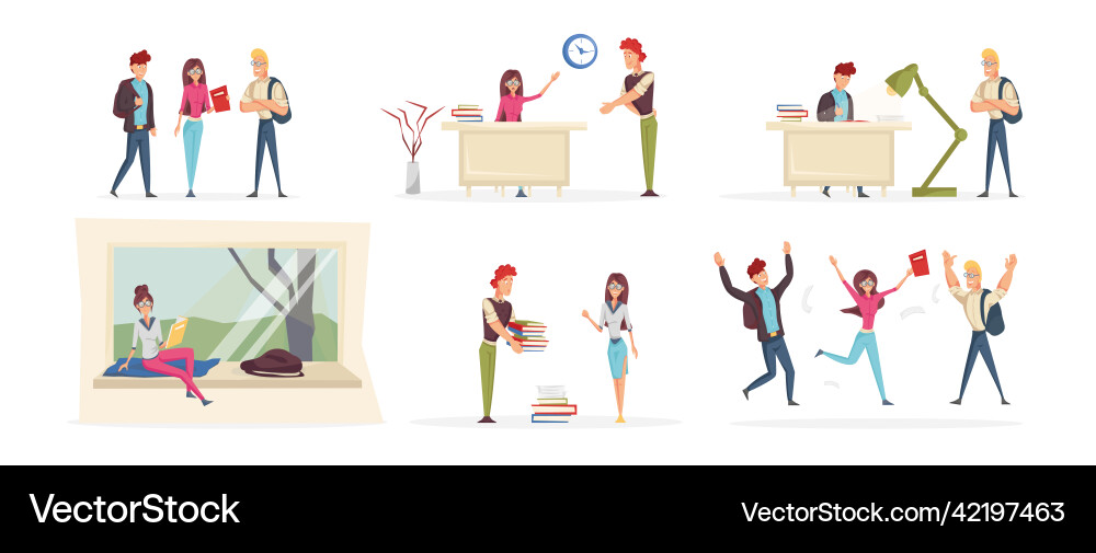 Happy high school students cartoon characters set Vector Image