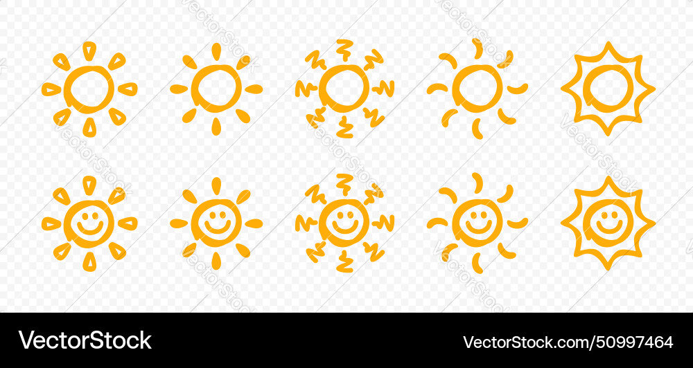 Doodle drawing of a sun with smile Royalty Free Vector Image