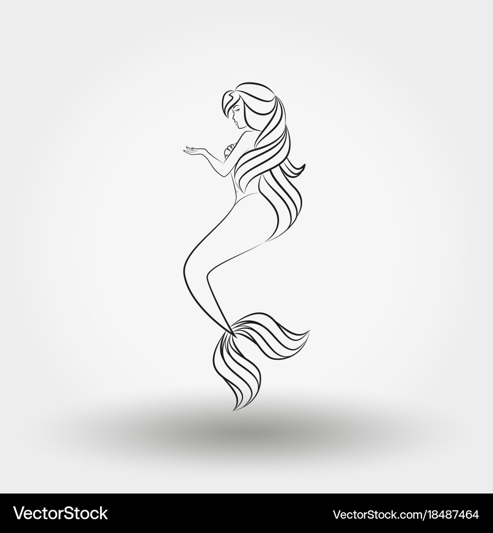 Mermaid art line Royalty Free Vector Image - VectorStock