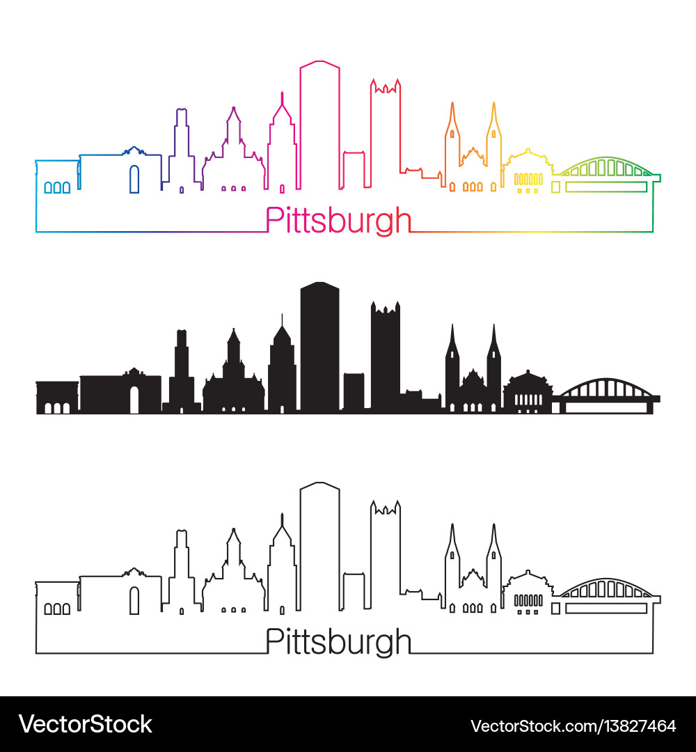 Pittsburgh Skyline Rainbow Silhouette Royalty Free Vector