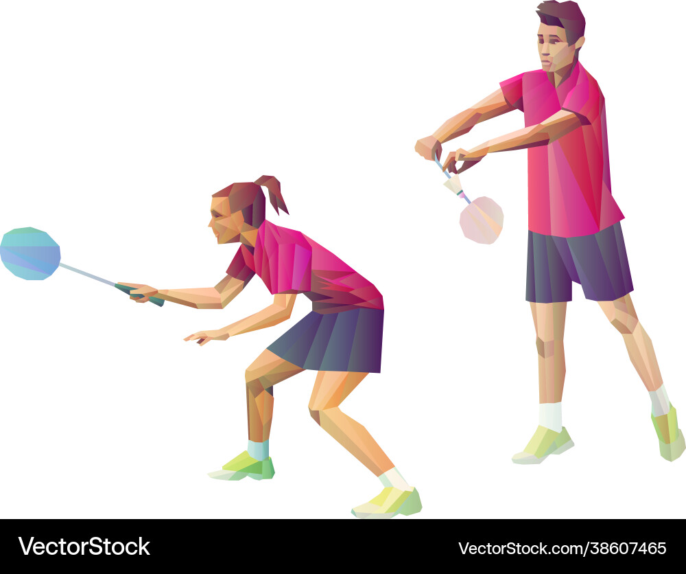 Badminton players mixed doubles team man Vector Image