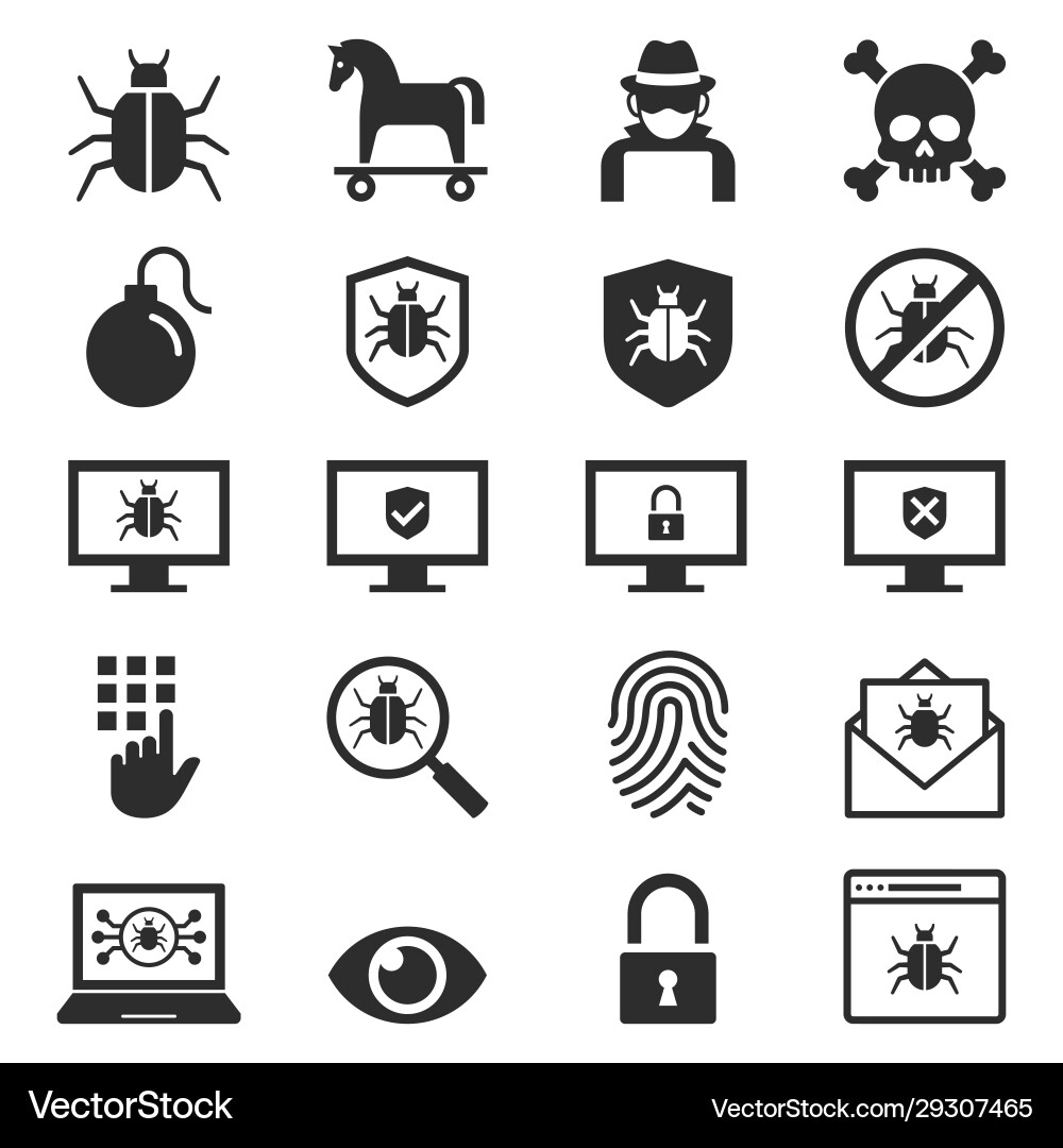 Computer Security Icons - Threat & Protection Vector Image
