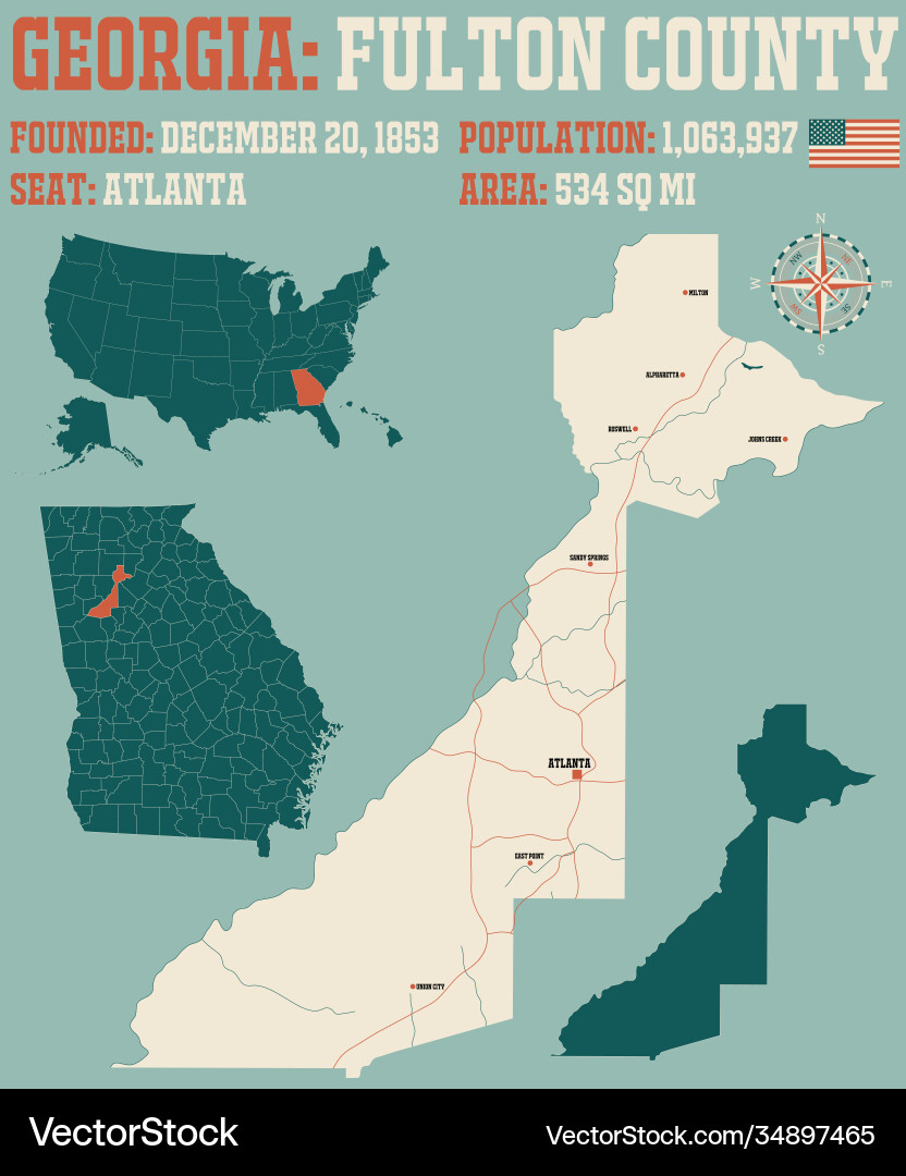 Fulton County Georgia Map Royalty Free Vector Image