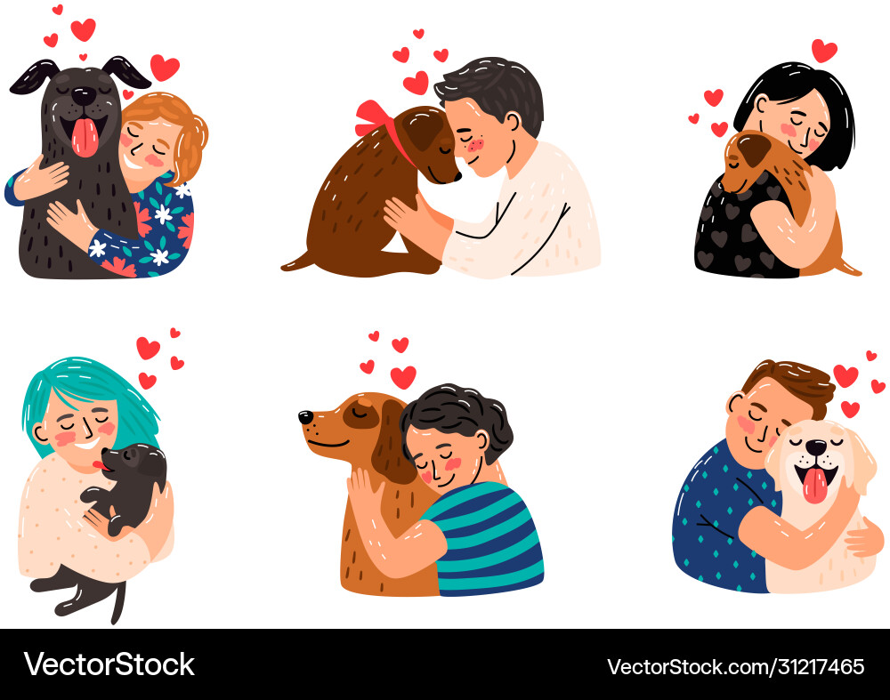 Kids hugging dog pets Royalty Free Vector Image