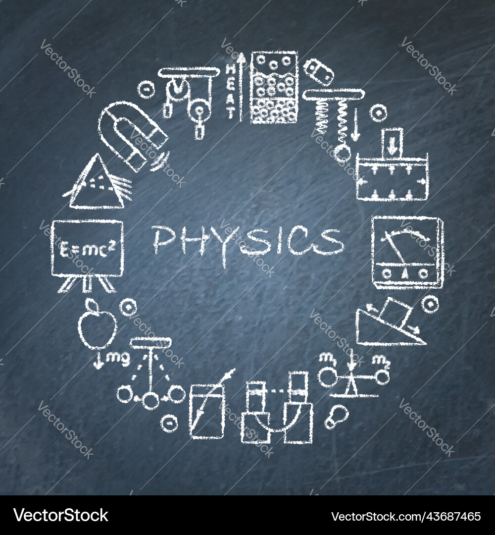 Physics round banner on chalkboard Royalty Free Vector Image