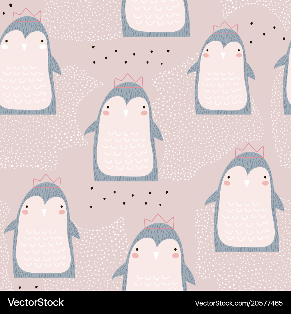 Seamless pattern with cute penguin princess Vector Image