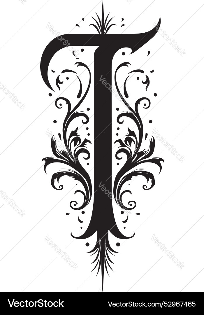Tune script melodic letter t terra swirls earthy Vector Image
