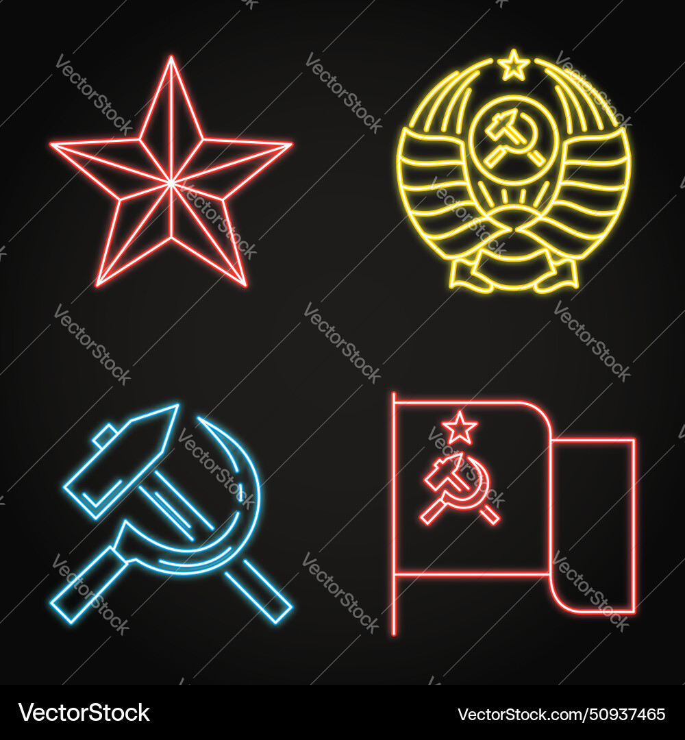 Ussr symbols neon icon set Royalty Free Vector Image