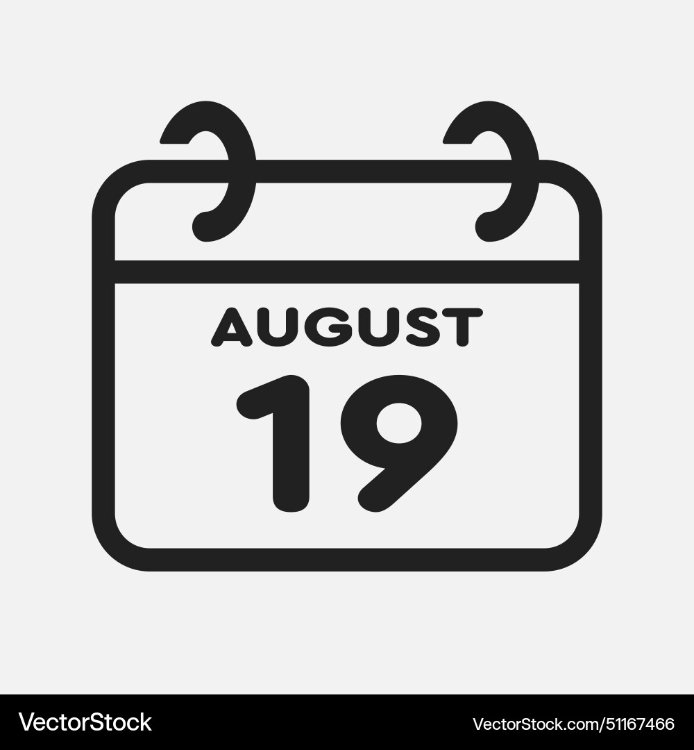 Icon page calendar day - 19 august Royalty Free Vector Image