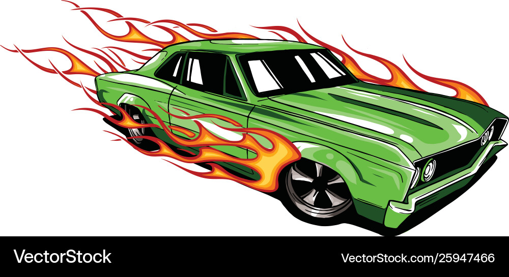 Muscle car with flames crazy race Royalty Free Vector Image