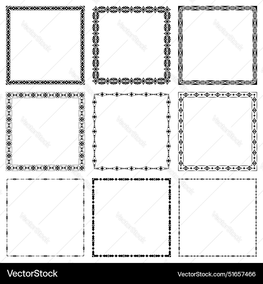 Set of square frames with geometric ornaments Vector Image