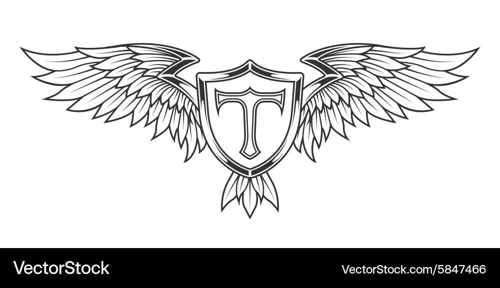 Wings with feathers and a shield Royalty Free Vector Image