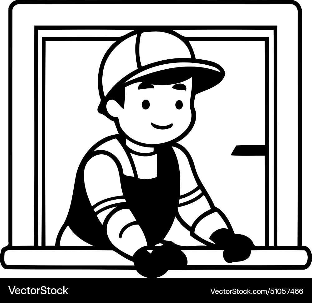 Worker in the window a protective Royalty Free Vector Image