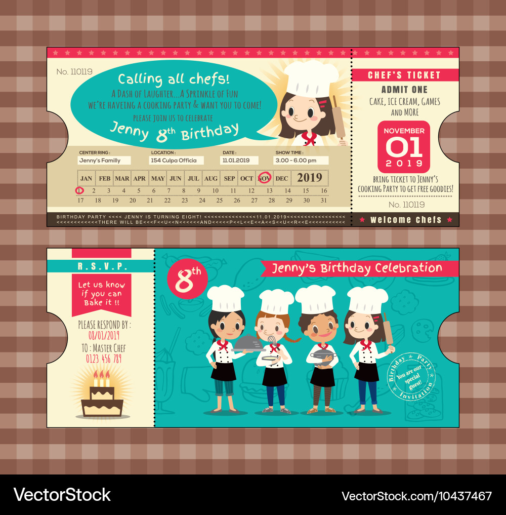 Chef Birthday Party Invitation Royalty Free Vector Image