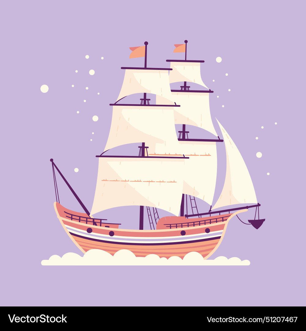 Classic sailing ship cartoon Royalty Free Vector Image