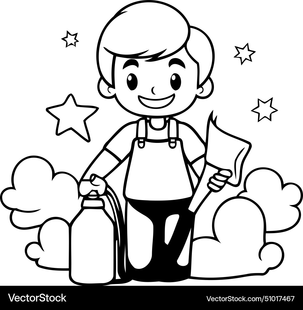 Cleaning boy cartoon icon graphic design Vector Image